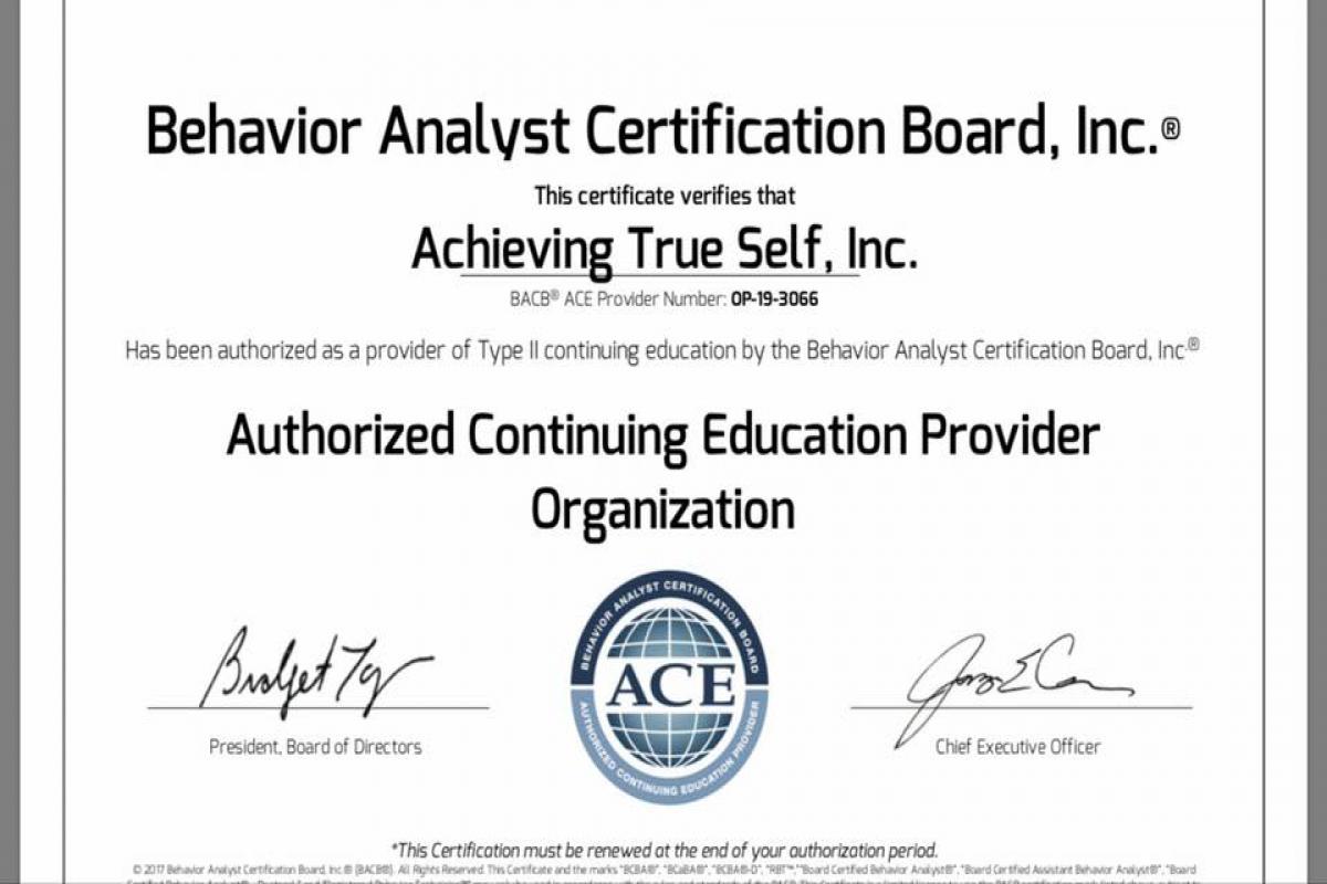 ATS Becomes Certified as BACB ACE Provider > News | Achieving True Self ...